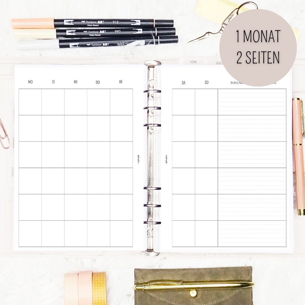 Kalender Einlage - 1 Monat auf 2 Seiten - MOP 003 – AlenasMomPlans
